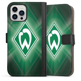 DeinDesign iPhone 13 Pro Max Handy Klapph&uuml;lle Handyh&uuml;lle aus Kunst Leder schwarz Flip Case Sv Werder Bremen Coat Of Arms Official Licensed Product Sideflip mit 
