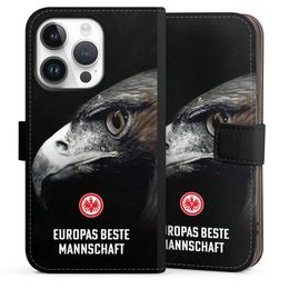 DeinDesign iPhone 14 Pro Handy Klapph&uuml;lle Handyh&uuml;lle aus Kunst Leder schwarz Flip Case European Cup Official Licensed Product Eintracht Frankfurt Sideflip mit 
