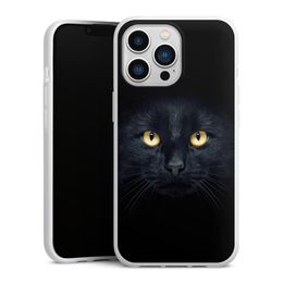 DeinDesign iPhone 13 Pro Handy Silikon H&uuml;lle Case wei&szlig; Handyh&uuml;lle Eye Cat Black Silikon Case
