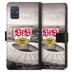 DeinDesign Galaxy A51 Handy Klapph&uuml;lle Handyh&uuml;lle aus Kunst Leder schwarz Flip Case Official Licensed Product Vfb Stuttgart Stadium Sideflip mit Lasche