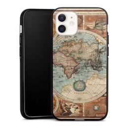 DeinDesign iPhone 12 Handy Silikon H&uuml;lle Case schwarz Handyh&uuml;lle Vintage Map World Map