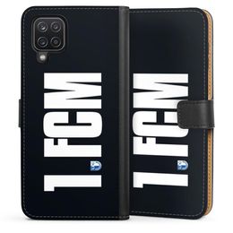 DeinDesign Galaxy A12 Handy Klapph&uuml;lle Handyh&uuml;lle aus Kunst Leder schwarz Flip Case Official Licensed Product 1. Fcm 1. Fc Magdeburg Sideflip mit langer Lasche
