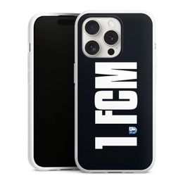 DeinDesign iPhone 15 Pro Handy Silikon H&uuml;lle Case wei&szlig; Handyh&uuml;lle 1. Fcm 1. Fc Magdeburg Official Licensed Product Silikon Case