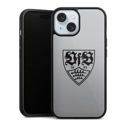 DeinDesign iPhone 15 Handy Gallery Case Handyh&uuml;lle 9H Geh&auml;rtetes Glas R&uuml;ckseite H&uuml;lle Logo Official Licensed Product Vfb Stuttgart Gallery Case