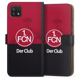DeinDesign Galaxy A22 5G Handy Klapph&uuml;lle Handyh&uuml;lle aus Kunst Leder schwarz Flip Case Official Licensed Product Der Club 1. Fc N&uuml;rnberg Sideflip mit langer 