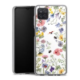 DeinDesign Galaxy A12 Handy Silikon H&uuml;lle Case transparent Handyh&uuml;lle Muster Flowers Bee Silikon Case