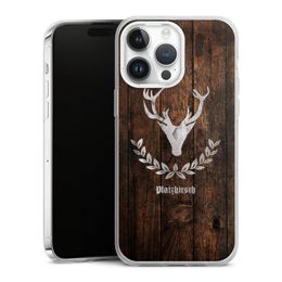 DeinDesign iPhone 14 Pro Max Handy Silikon H&uuml;lle Case transparent Handyh&uuml;lle Wooden Look Deer Wood Silikon Case
