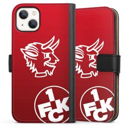 DeinDesign iPhone 13 Handy Klapph&uuml;lle Handyh&uuml;lle aus Kunst Leder schwarz Flip Case Devil Official Licensed Product 1. Fc Kaiserslautern Sideflip mit Lasche