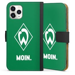 DeinDesign iPhone 11 Pro Handy Klapph&uuml;lle Handyh&uuml;lle aus Kunst Leder schwarz Flip Case Moin Official Licensed Product Sv Werder Bremen Sideflip mit Lasche
