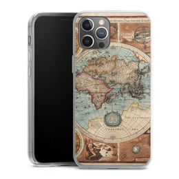 DeinDesign iPhone 12 Pro Max Handy Silikon H&uuml;lle Case transparent Handyh&uuml;lle Vintage Map World Map Silikon Case