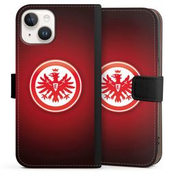 DeinDesign iPhone 14 Handy Klapph&uuml;lle Handyh&uuml;lle aus Kunst Leder schwarz Flip Case Official Licensed Product Coat Of Arms Eintracht Frankfurt Sideflip mit Lasche