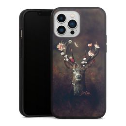 DeinDesign iPhone 13 Pro Max Handy Premium Silikon H&uuml;lle Handyh&uuml;lle schwarz Case Reindeer Flowers Rehe Silikon Premium Case