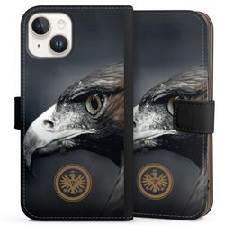 DeinDesign iPhone 14 Handy Klapph&uuml;lle Handyh&uuml;lle aus Kunst Leder schwarz Flip Case Eintracht Frankfurt Eagle Official Licensed Product Sideflip mit Lasche