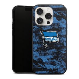 DeinDesign iPhone 15 Pro Handy Slim Case extra d&uuml;nn Silikon Handyh&uuml;lle schwarz H&uuml;lle Flag Hertha Bsc Logo Silikon Slim Case