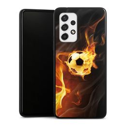 DeinDesign Galaxy A53 5G Handy Silikon H&uuml;lle Case schwarz Handyh&uuml;lle Ball Fire Soccer