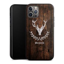 DeinDesign iPhone 12 Pro Handy Silikon H&uuml;lle Case schwarz Handyh&uuml;lle Wooden Look Deer Wood