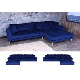 Ecksofa MCW-J54, Couch Sofa 3-Sitzer L-Form Liegefl&auml;che links/rechts 295cm ~ Samt blau
