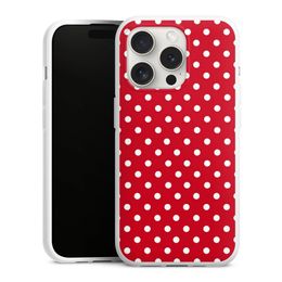 DeinDesign iPhone 15 Pro Handy Silikon H&uuml;lle Case wei&szlig; Handyh&uuml;lle Retro Points Polka Dots Silikon Case