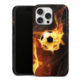 DeinDesign iPhone 15 Pro Max Handy Panzer Handyhülle robuste Outdoor Hülle Schutzhülle glänzend Ball Soccer Fire Tough Case