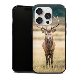 DeinDesign iPhone 15 Pro Handy Slim Case extra d&uuml;nn Silikon Handyh&uuml;lle schwarz H&uuml;lle Forrest Deer Meadow Silikon Slim Case