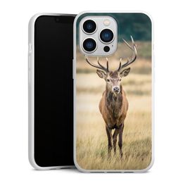 DeinDesign iPhone 13 Pro Handy Silikon H&uuml;lle Case wei&szlig; Handyh&uuml;lle Forrest Deer Meadow Silikon Case