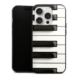 DeinDesign iPhone 15 Pro Handy Slim Case extra d&uuml;nn Silikon Handyh&uuml;lle schwarz H&uuml;lle Klavier Music Piano Silikon Slim Case