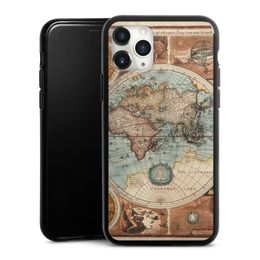 DeinDesign iPhone 11 Pro Max Handy Silikon H&uuml;lle Case schwarz Handyh&uuml;lle Map World Map Vintage