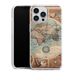 DeinDesign iPhone 13 Pro Handy Silikon H&uuml;lle Case wei&szlig; Handyh&uuml;lle Vintage Map World Map Silikon Case