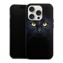 DeinDesign iPhone 15 Pro Handy Slim Case extra d&uuml;nn Silikon Handyh&uuml;lle schwarz H&uuml;lle Eye Cat Black Silikon Slim Case