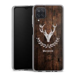 DeinDesign Galaxy A12 Handy Silikon H&uuml;lle Case transparent Handyh&uuml;lle Wooden Look Deer Wood Silikon Case