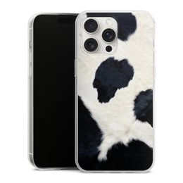 DeinDesign iPhone 15 Pro Max Handy Silikon H&uuml;lle Case transparent Handyh&uuml;lle Animal Look Animal Print Cow Skin Silikon Case