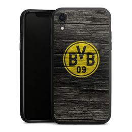 DeinDesign iPhone Xr Handy Premium Silikon H&uuml;lle Handyh&uuml;lle schwarz Case Wooden Look Bvb Borussia Dortmund Silikon Premium Case