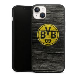 DeinDesign iPhone 14 Handy Premium Silikon H&uuml;lle Handyh&uuml;lle schwarz Case Wooden Look Bvb Borussia Dortmund Silikon Premium Case