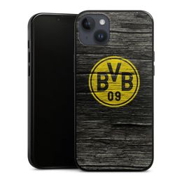 DeinDesign iPhone 14 Plus Handy Silikon H&uuml;lle Case schwarz Handyh&uuml;lle Wooden Look Bvb Borussia Dortmund