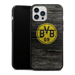 DeinDesign iPhone 13 Pro Max Handy Silikon H&uuml;lle Case schwarz Handyh&uuml;lle Wooden Look Bvb Borussia Dortmund