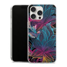 DeinDesign iPhone 15 Pro Max Handy Silikon H&uuml;lle Case transparent Handyh&uuml;lle Colourful Flowers Neon Silikon Case