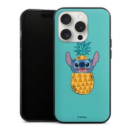 DeinDesign iPhone 15 Pro Handy Slim Case extra d&uuml;nn Silikon Handyh&uuml;lle schwarz H&uuml;lle Disney Lilo & Stitch Pineapple Silikon Slim Case