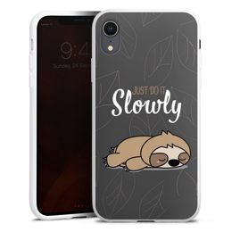 DeinDesign iPhone Xr Handy Silikon H&uuml;lle Case wei&szlig; Handyh&uuml;lle Sloth Lazy Sunday Sayings Silikon Case