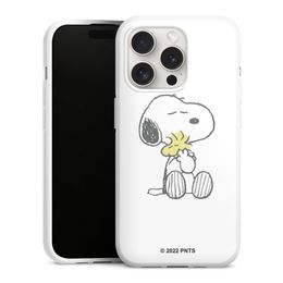 DeinDesign iPhone 15 Pro Handy Silikon H&uuml;lle Case wei&szlig; Handyh&uuml;lle Snoopy Love Peanuts Silikon Case