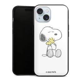 DeinDesign iPhone 15 Handy Slim Case extra d&uuml;nn Silikon Handyh&uuml;lle schwarz H&uuml;lle Snoopy Love Peanuts Silikon Slim Case