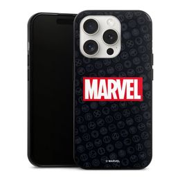 DeinDesign iPhone 15 Pro Handy Slim Case extra d&uuml;nn Silikon Handyh&uuml;lle schwarz H&uuml;lle Logo Marvel Comic Silikon Slim Case