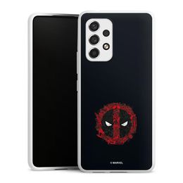 DeinDesign Galaxy A53 5G Handy Silikon H&uuml;lle Case wei&szlig; Handyh&uuml;lle Deadpool Marvel Logo Silikon Case