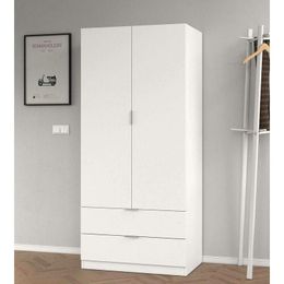 Garderobe Burbank, Schlafzimmerschrank mit 2 Türen und 2 Schubladen, Schlafzimmermöbel mit Kleiderstange, cm 81x52h180, Weiß