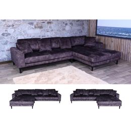 Ecksofa MCW-J54, Couch Sofa 3-Sitzer L-Form Liegefläche links/rechts 295cm ~ Samt dunkelgrau