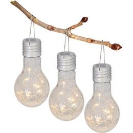 Näve näve LED Gartenleuchte Crackle Bulb, LED fest integriert, Warmweiß, Material: Glas, Farbe: klar, Aufhängemöglichkeit, 3er Set, silberfarben