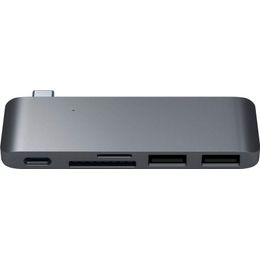 Satechi Type-C Pass-through USB Hub Adapter zu MicroSD-Card, SD-Card, USB 3.0, USB Typ C, grau