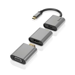 Hama USB-C Multiport Adapter Set 6 in1, USB-C, Mini DisplayPort, HDMI, VGA Computer-Adapter Mini DisplayPort, USB-C zu HDMI, Mini DisplayPort, VGA, grau