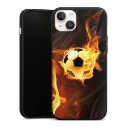 DeinDesign iPhone 14 Handy Premium Silikon H&uuml;lle Handyh&uuml;lle schwarz Case Soccer Ball Fire Silikon Premium Case