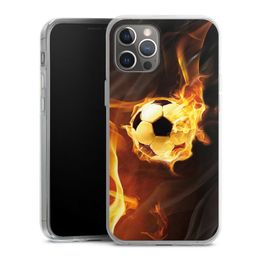 DeinDesign iPhone 12 Pro Max Handy Silikon H&uuml;lle Case transparent Handyh&uuml;lle Soccer Ball Fire Silikon Case