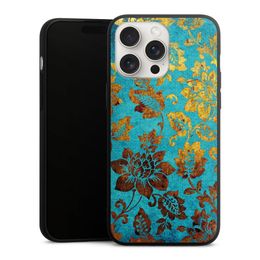 DeinDesign iPhone 15 Pro Max Handy Premium Silikon H&uuml;lle Handyh&uuml;lle schwarz Case Flowers Vintage Ornament Silikon Premium Case